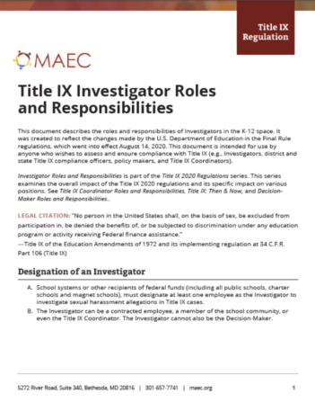 Title IX Investigator Roles and Responsibilities - MAEC, Inc.