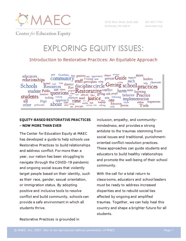 Introduction to Restorative Practices: An Equitable Approach - MAEC, Inc. Introduction to Restorative Practices: An Equitable Approach - MAEC, Inc.