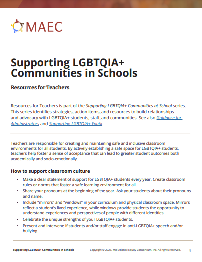 Supporting LGBTQIA+ Communities in Schools: Resources for Teachers - MAEC